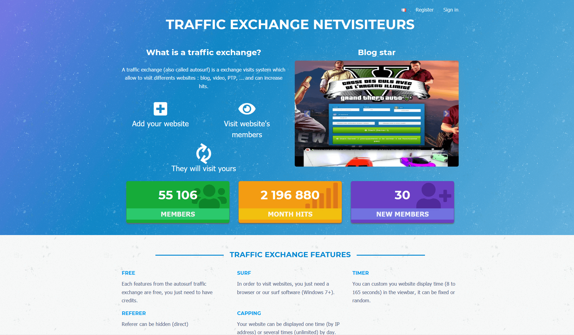 Traffic exchange to promote website - Netvisiteurs